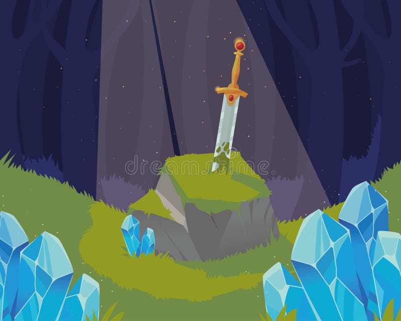 Enchanted Forest Sword in Stone Stock Vector - Illustration of vector ...