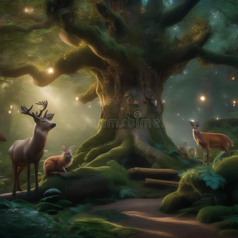 An Enchanted Forest with Talking Animals and Magical Trees2 Stock ...