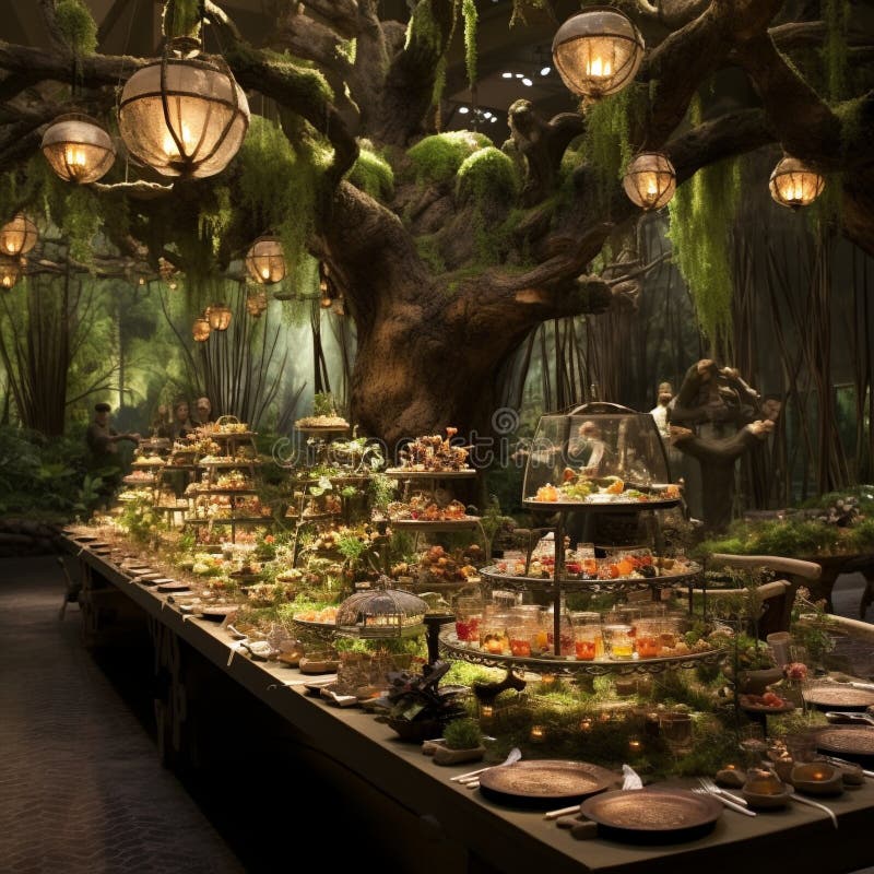 Enchanted Forest-Themed Reception Buffet Stock Photo - Image of dining ...
