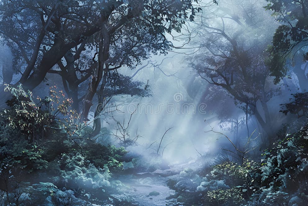 Enchanted Forest with Thick, Swirling Mist Stock Image - Image of ...