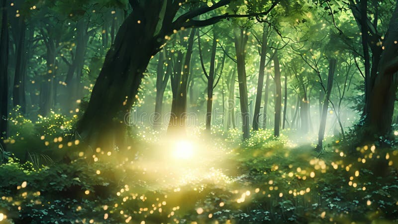 In the Enchanted Forest Tiny Fireflies Danced Around the Trees Creating ...