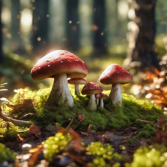Enchanted Forest with Toadstools. Green Moss Forest Floor with ...