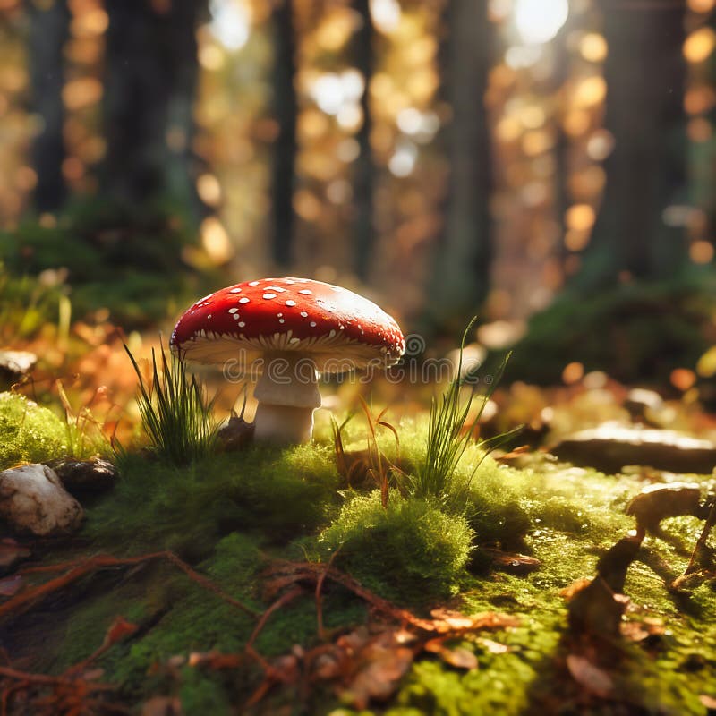 Enchanted Forest with Toadstools. Green Moss Forest Floor with ...