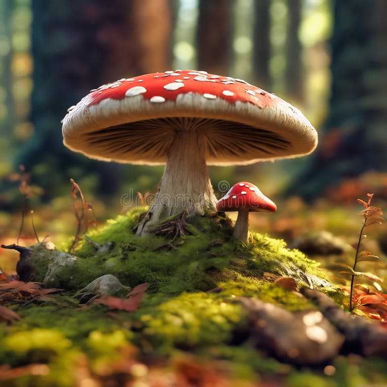 Enchanted Forest with Toadstools. Green Moss Forest Floor with ...