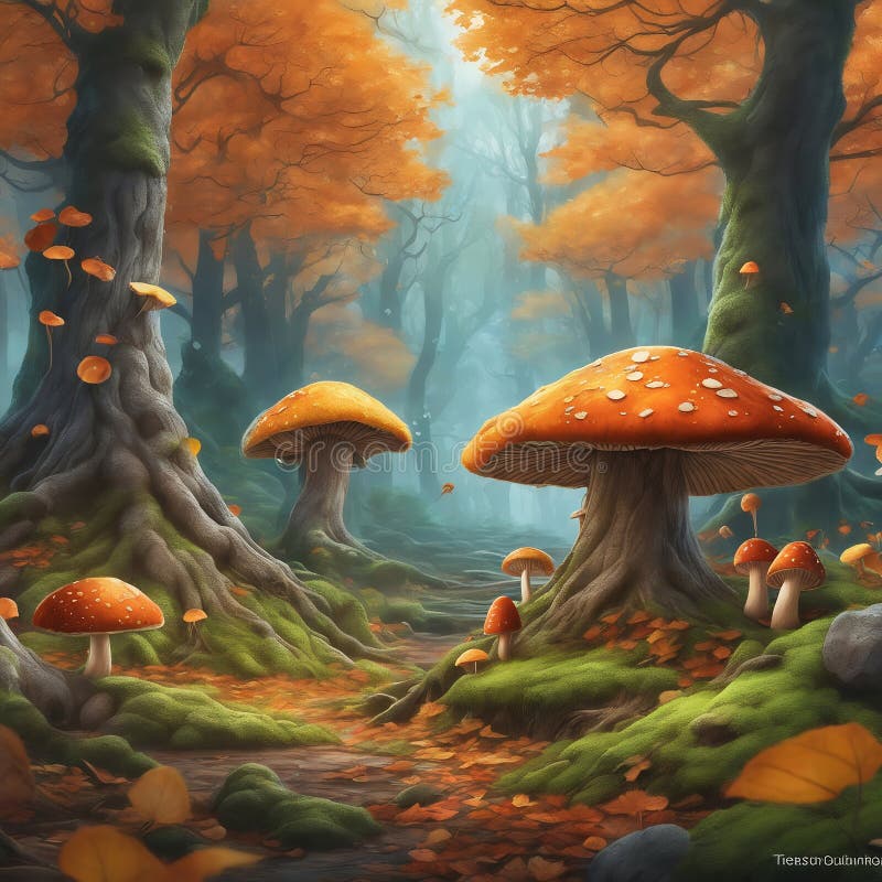 Enchanted Forest with Toadstools. Green Moss Forest Floor with ...