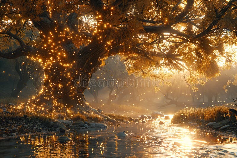 Enchanted Forest Tree stock illustration. Illustration of glow - 331785167