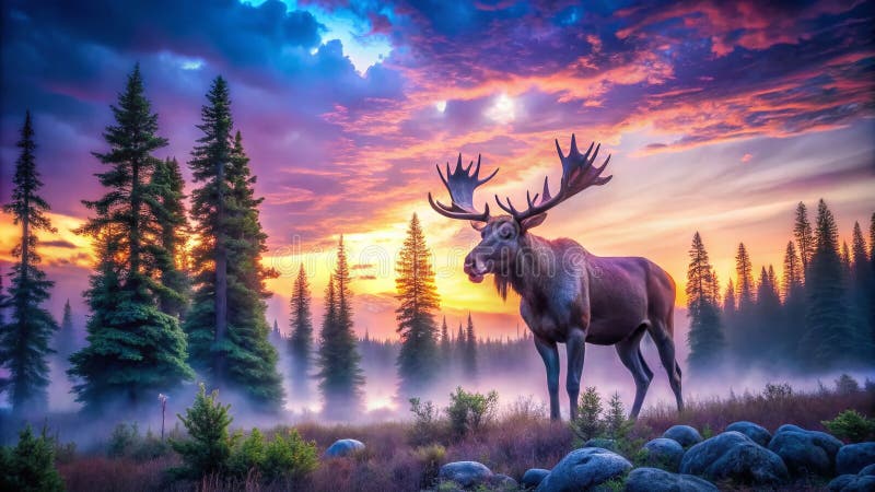 Enchanted Forest Twilight Majestic Moose in a Long Exposure Dreamscape ...