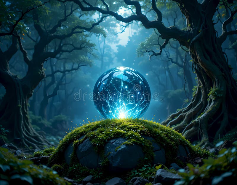 Enchanted Forest with Twisted Ancient Trees Stock Illustration ...