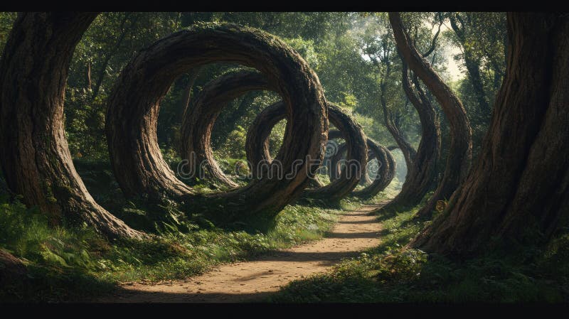 Enchanted Forest with Twisting Trees and Path Stock Illustration ...