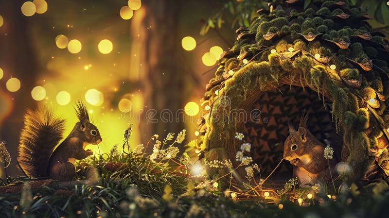Enchanted Forest: Two Squirrels Gather in a Magical Setting Stock ...