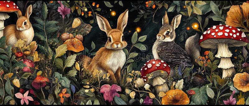 Enchanted Forest Whimsical Pattern Stock Illustration - Illustration of ...