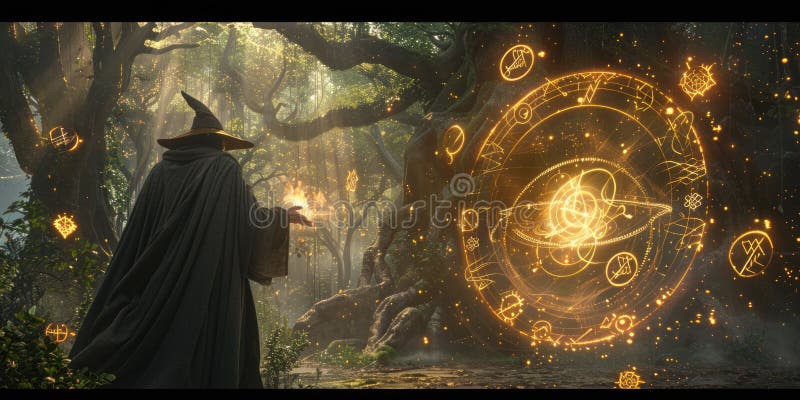 A Skilled Wizard Uses Magic To Cast Spells within the Mystical ...