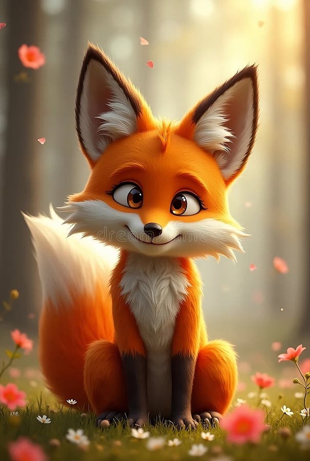 The Enchanted Fox in the Magic Forest Stock Illustration - Illustration ...