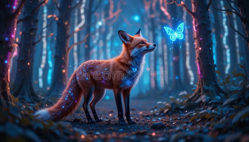 Enchanted Fox in a Mystical Forest Stock Illustration - Illustration of ...