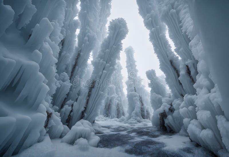 Enchanted Frozen Forest Pathway in Wintry Blue and White Hues Stock ...