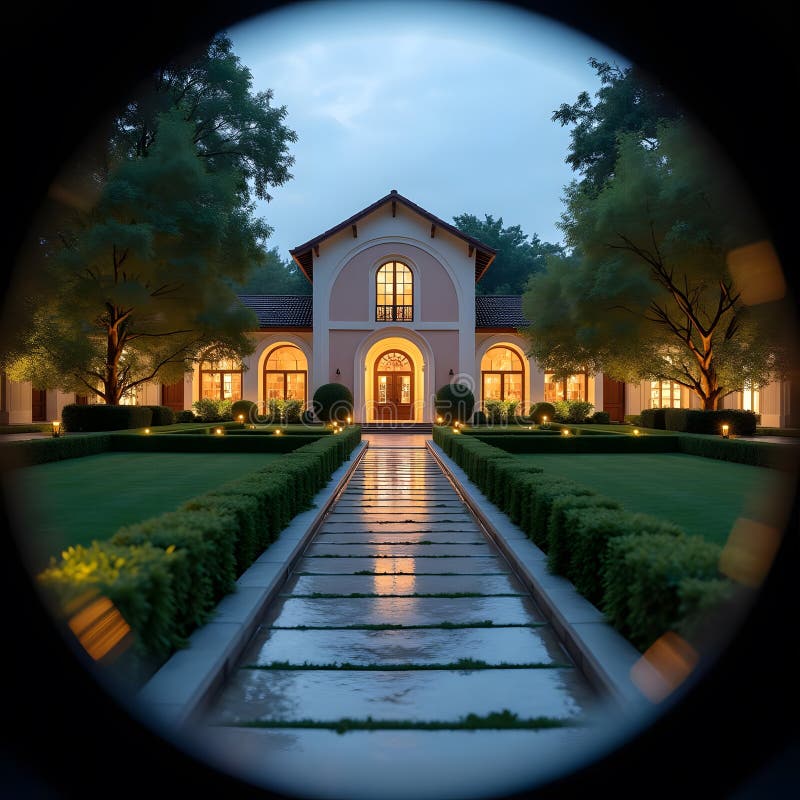 Enchanted Garden Dramatic Fisheye View of Backlit Architecture in High ...