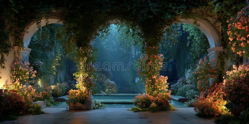Enchanted Garden Magical Archway Background for Fantasy Projects Stock Illustration ...
