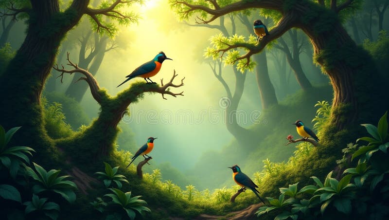 Enchanted Garden Magical Forest with Flowers Trees Stock Illustration ...