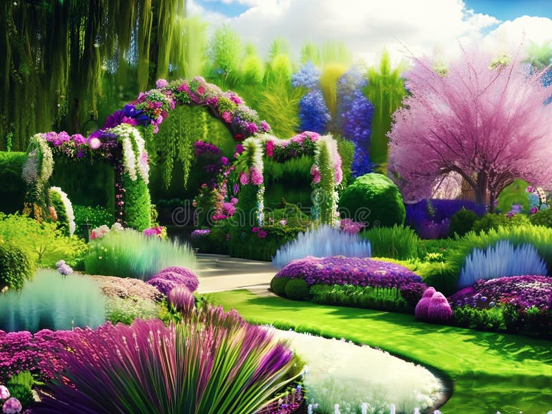 Enchanted Garden a Magical Garden in Spring. Stock Illustration ...