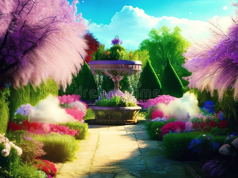 Enchanted Garden a Magical Garden in Spring. Stock Illustration ...