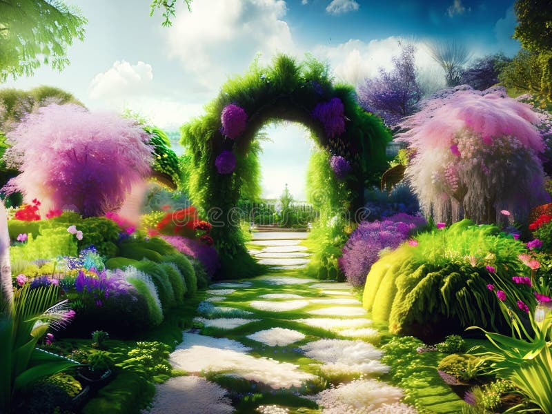 Enchanted Garden a Magical Garden in Spring. Stock Illustration ...