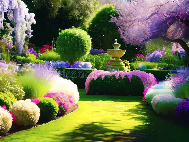 Enchanted Garden a Magical Garden in Spring. Stock Illustration ...