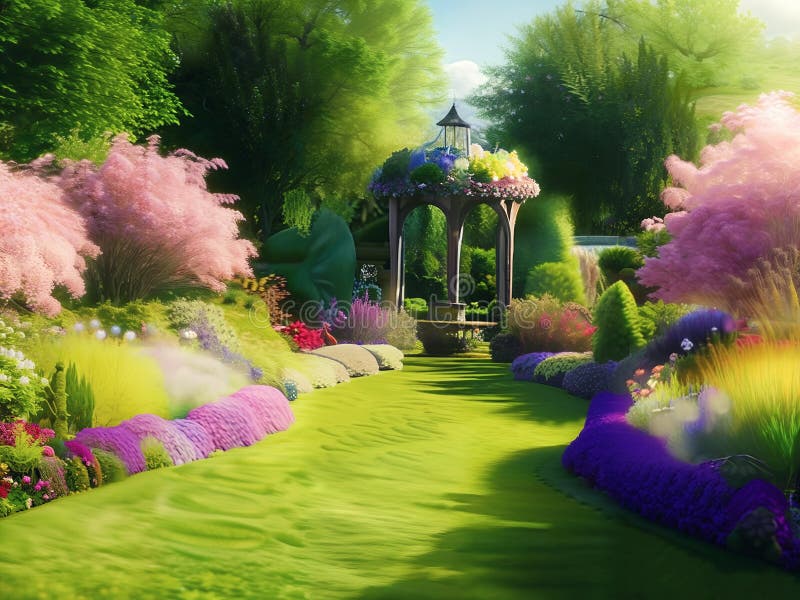 Enchanted Garden a Magical Garden in Spring. Stock Illustration ...