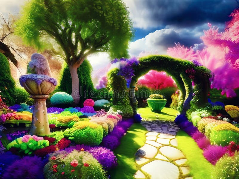 Enchanted Garden a Magical Garden in Spring. Stock Illustration ...