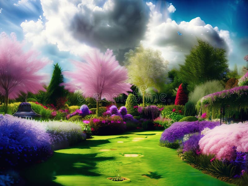 Enchanted Garden a Magical Garden in Spring. Stock Illustration ...