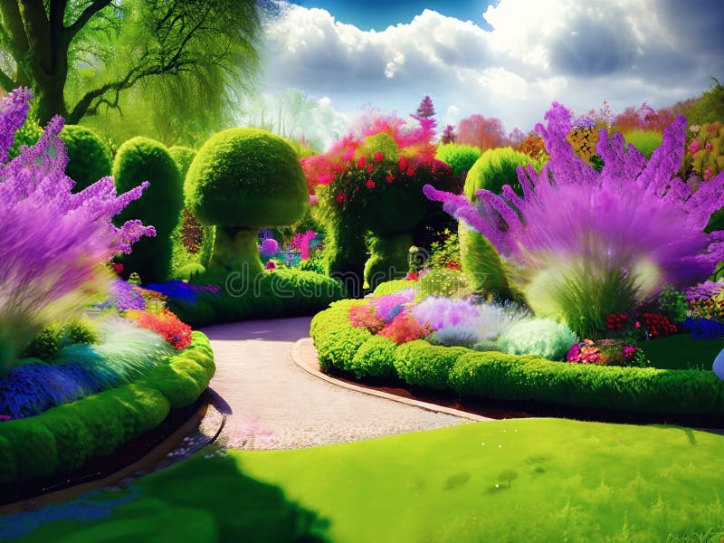 Enchanted Garden a Magical Garden in Spring. Stock Illustration ...