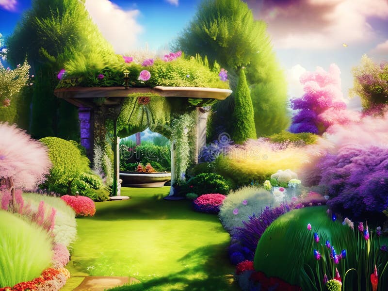 Enchanted Garden a Magical Garden in Spring. Stock Illustration ...