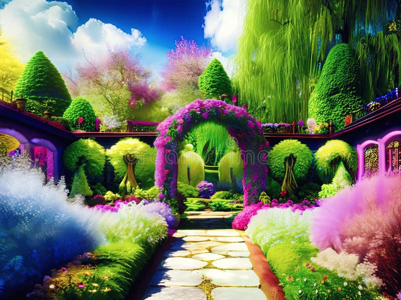 Enchanted Garden a Magical Garden in Spring. Stock Illustration ...
