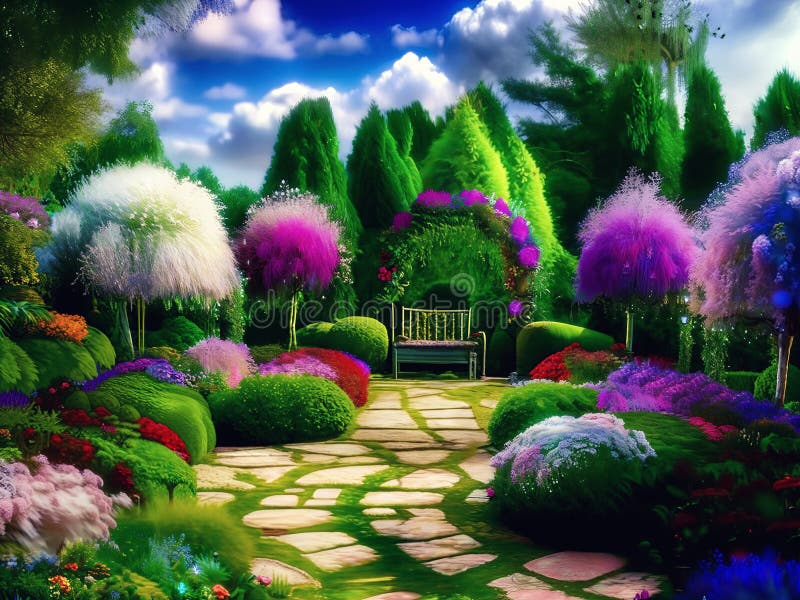Enchanted Garden a Magical Garden in Spring. Stock Illustration ...