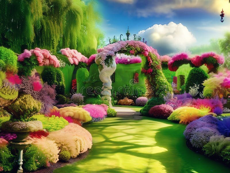 Enchanted Garden a Magical Garden in Spring. Stock Illustration ...