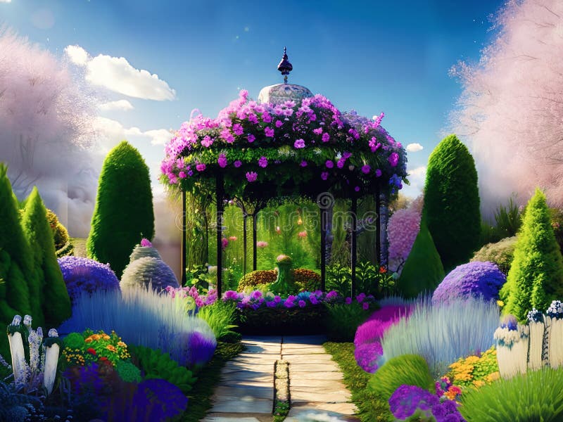 Enchanted Garden a Magical Garden in Spring. Stock Illustration ...