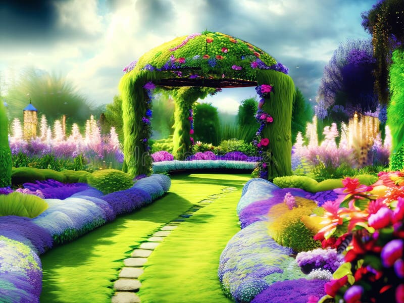 Enchanted Garden a Magical Garden in Spring. Stock Illustration ...