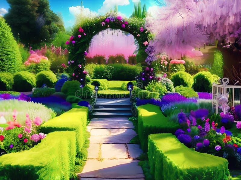 Enchanted Garden a Magical Garden in Spring. Stock Illustration ...