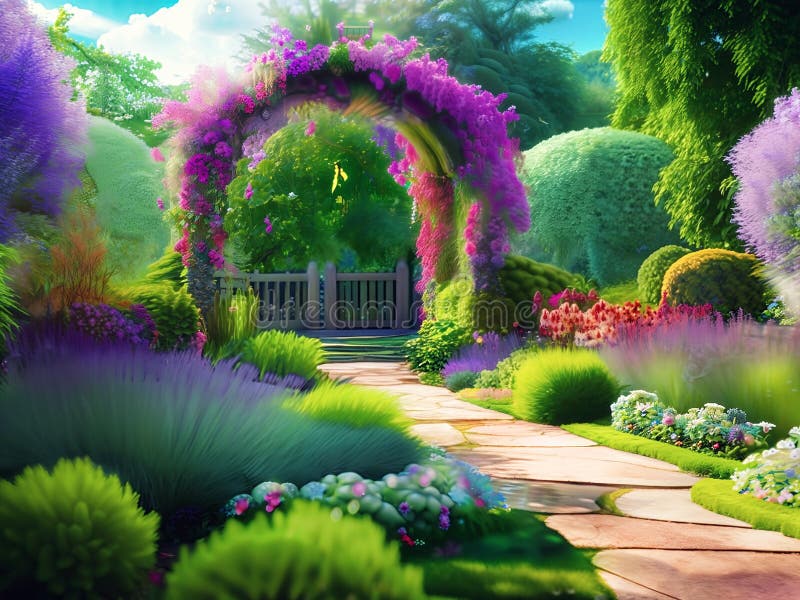 Enchanted Garden a Magical Garden in Spring. Stock Illustration ...