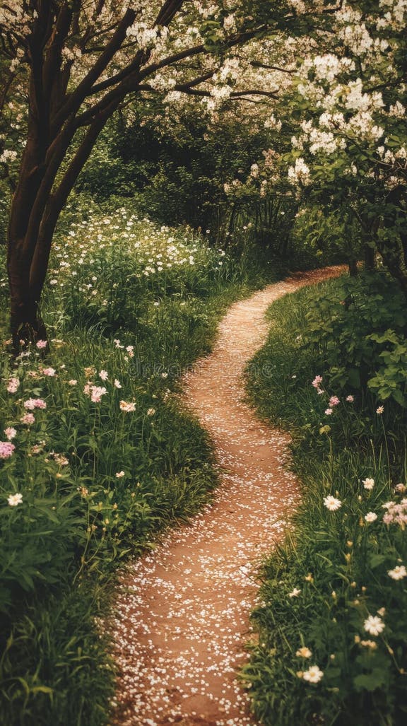 Enchanted Garden Path: a Serene Nature Walk Stock Illustration ...