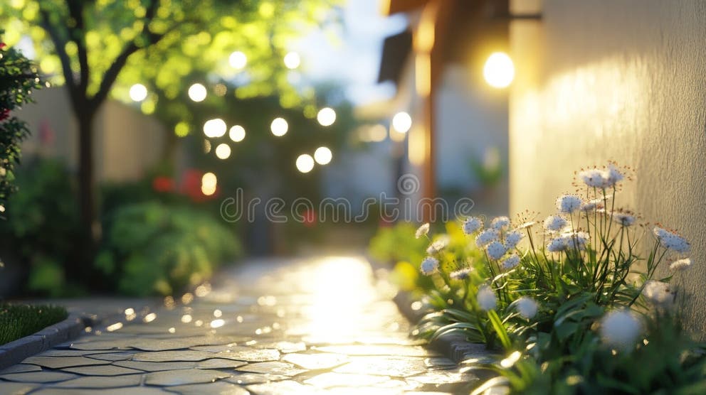 Enchanted Garden Pathway at Dawn Stock Illustration - Illustration of ...