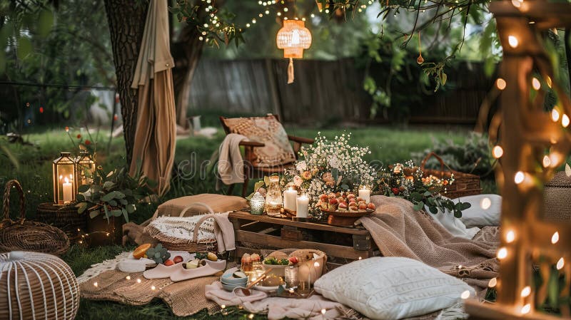 Enchanted Garden Picnic stock illustration. Illustration of fantasy ...