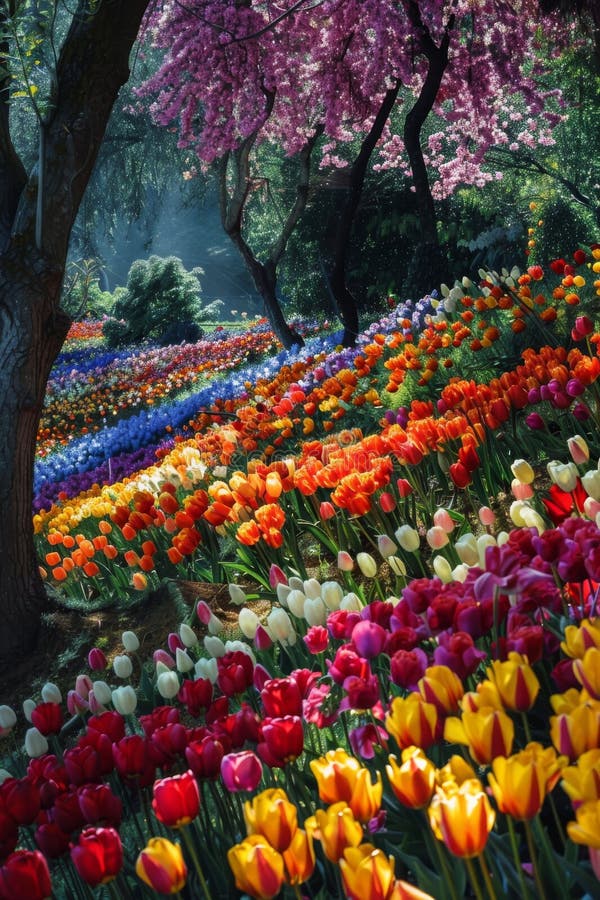 An Enchanted Garden Where Flowers Bloom in Every Color Imaginable Stock ...