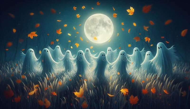 Enchanted Ghosts Dance Under Full Moonlight Stock Illustration ...
