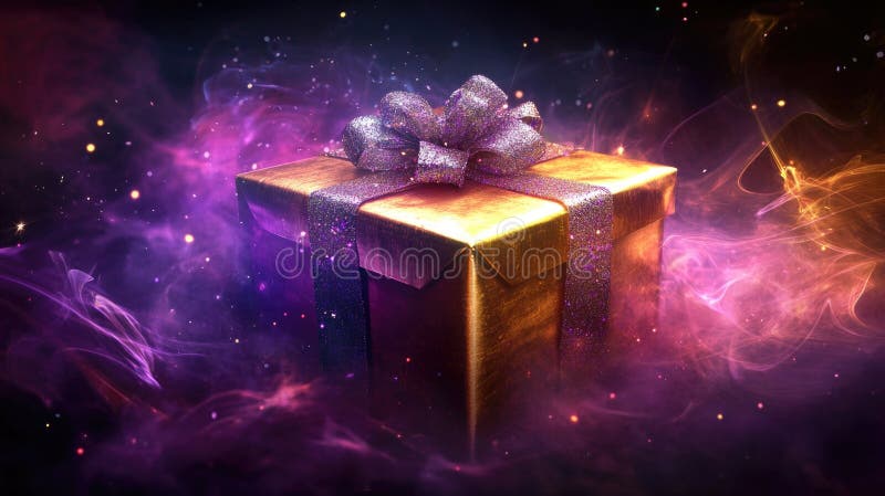Enchanted Gift Box with Magical Glow and Sparkling Ribbon in Mystical ...