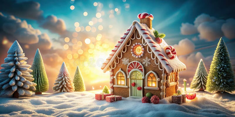 Enchanted Gingerbread House in a Winter Wonderland at Sunset ...