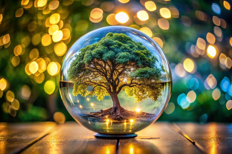 Enchanted Glass Sphere a Stunning Panoramic View of an Intricate Tree ...