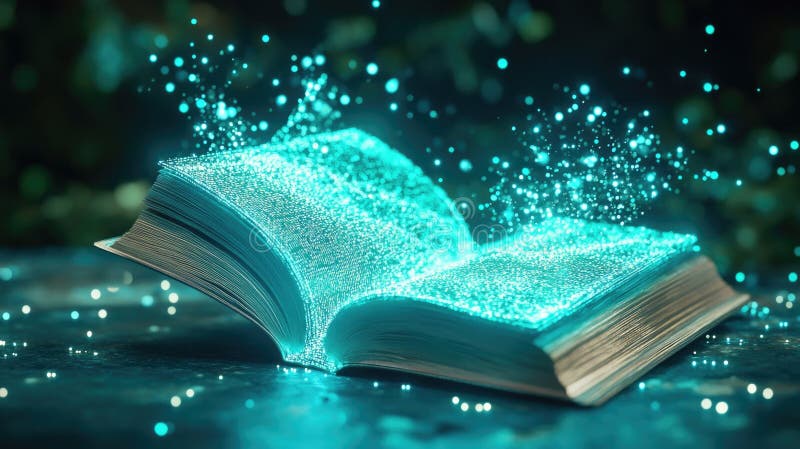 Enchanted Glowing Book with Magical Sparkles in a Mystical Setting ...