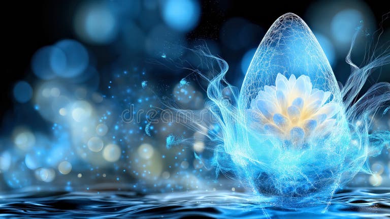 Enchanted Glowing Egg with Blue Ethereal Energy and Light Particles ...