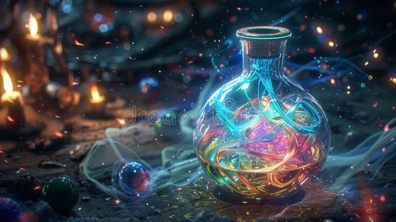 Enchanted Glowing Potion Bottle Amidst Magical Sparks Stock Image ...