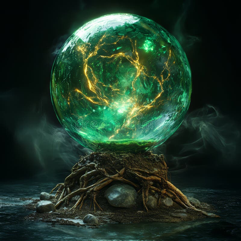 Enchanted Green Orb on Rooted Base Stock Illustration - Illustration of ...